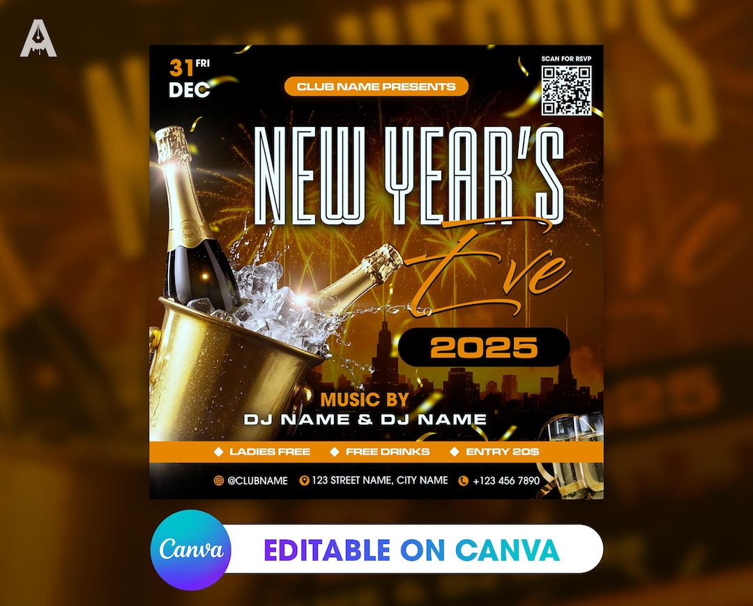 New Year Flyer Template for Canva, DIY Event & Party Flyer, Digital New ...