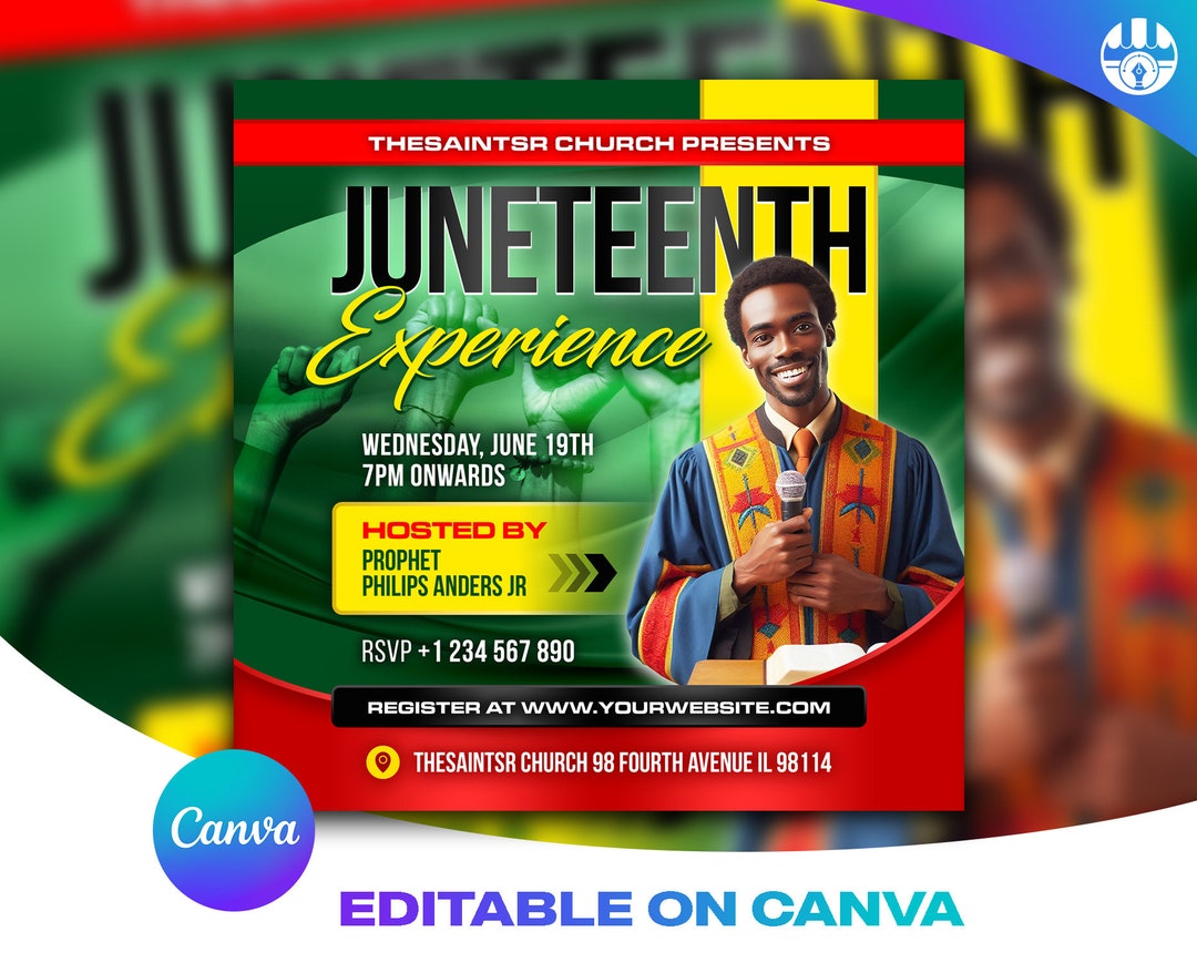 DIY Juneteenth Church Flyer Template Editable in Canva. Customizable ...