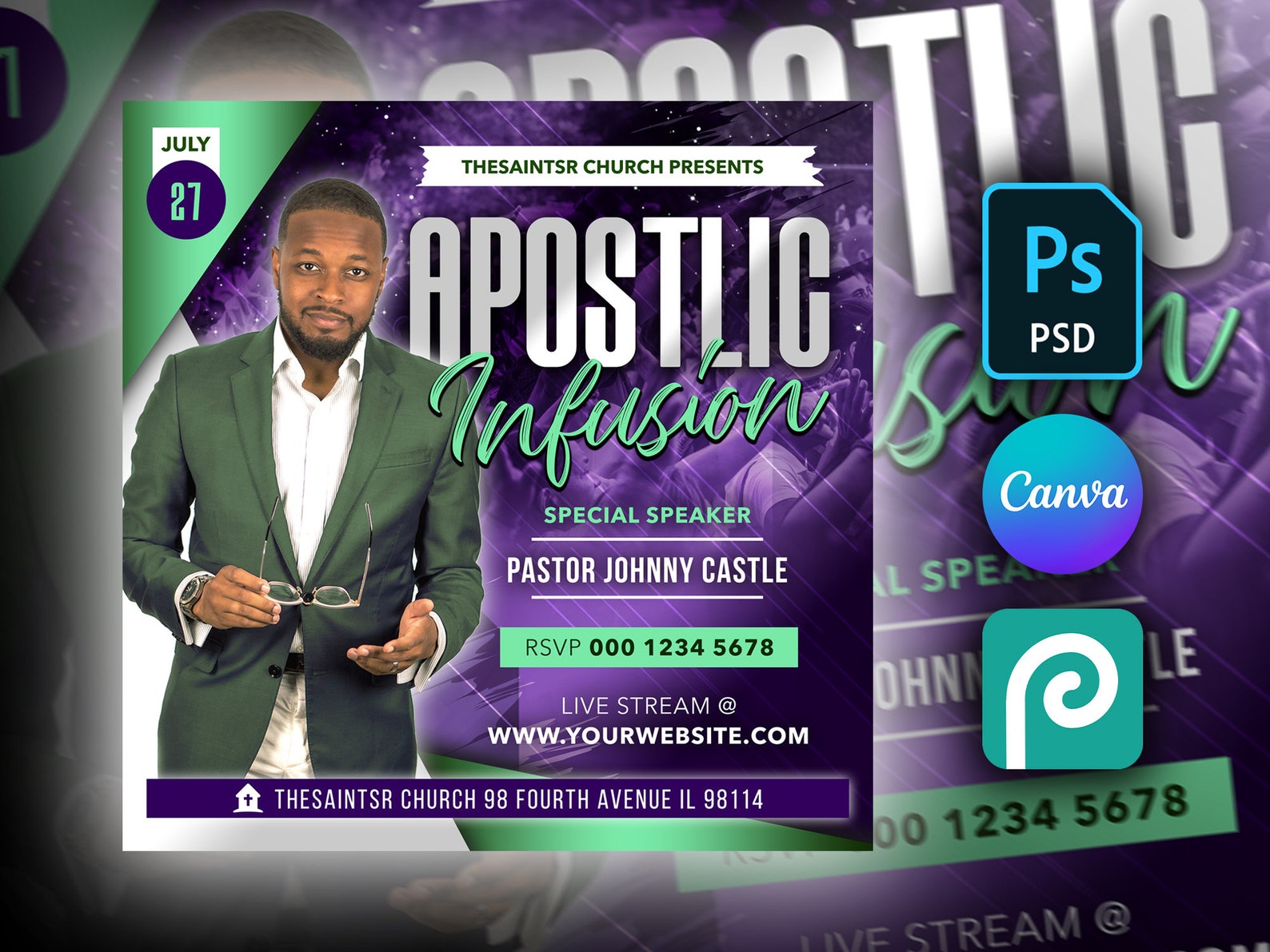 Church Flyer Editable Template for Photoshop, Canva & Photopea. DIY ...