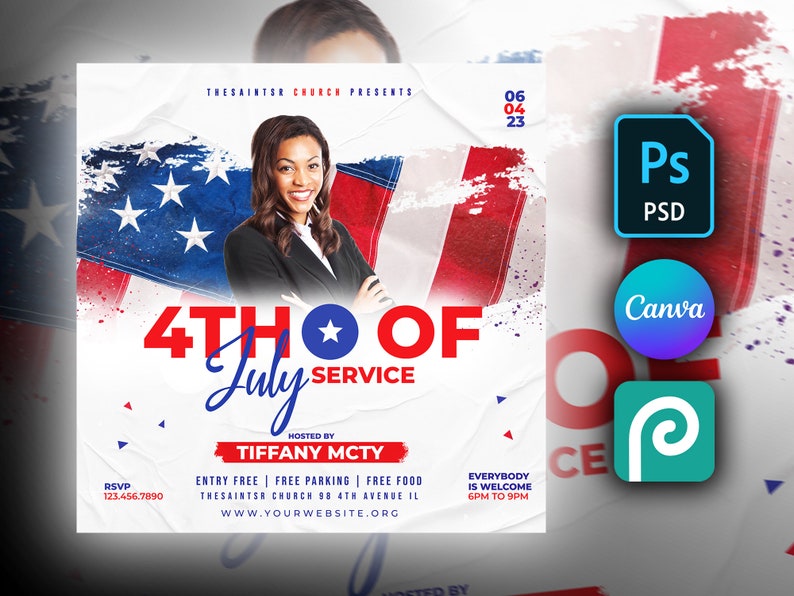 DIY 4th of July Worship Flyer Template Editable in Canva, Photoshop ...