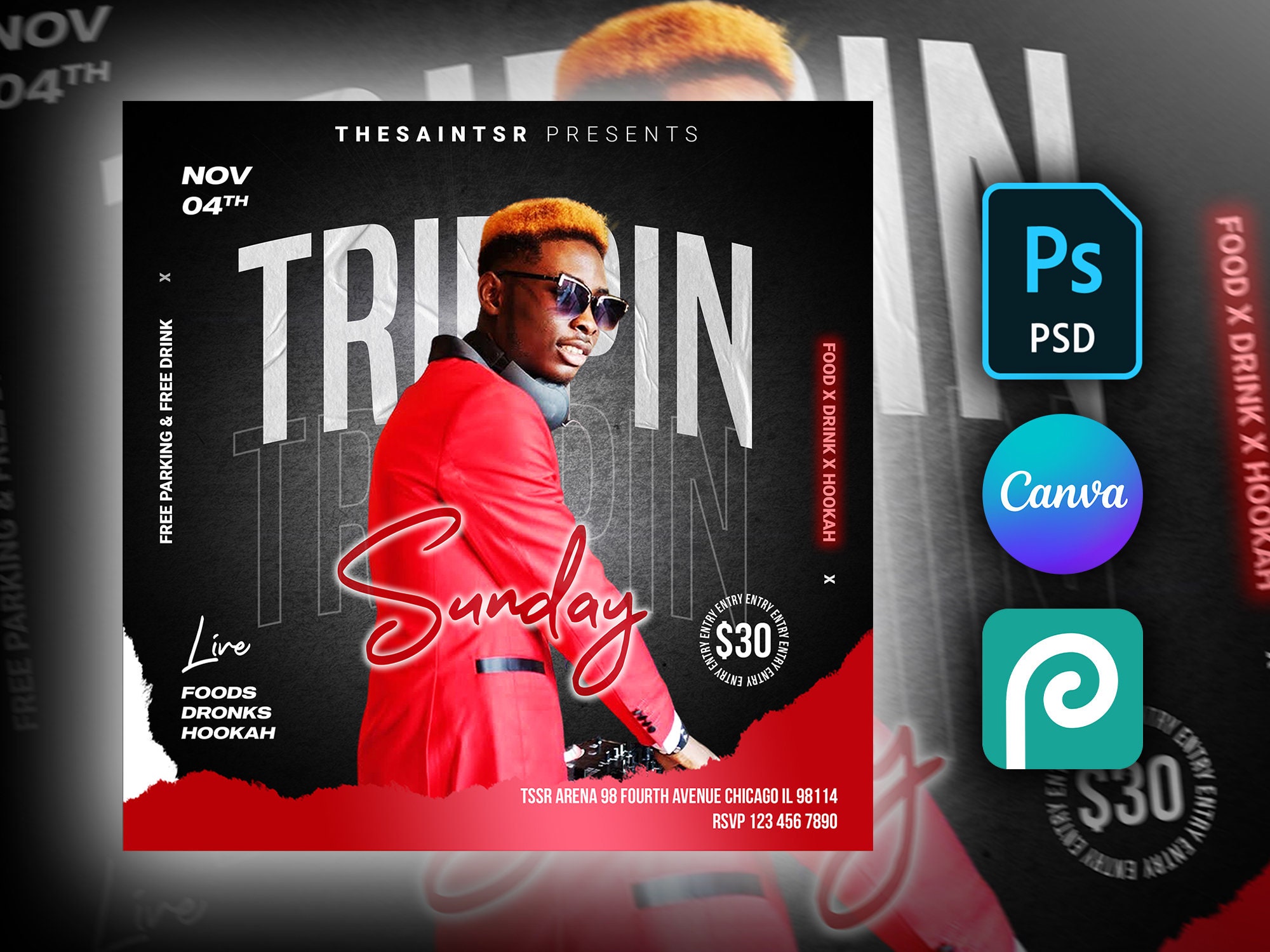 Club Flyer Party DIY Editable Flyer Template for Photoshop, Canva ...