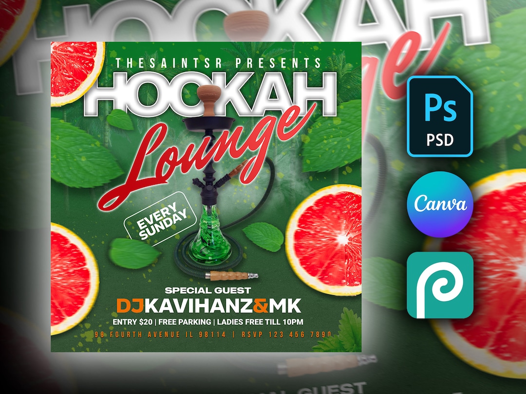 Hookah Party Flyer, Invitation, Hookah Lounge, Shisha Night Flyer ...
