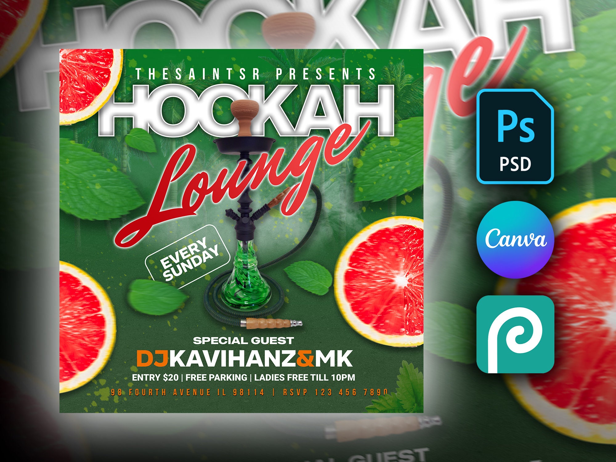 Hookah Party Flyer, Invitation, Hookah Lounge, Shisha Night Flyer ...