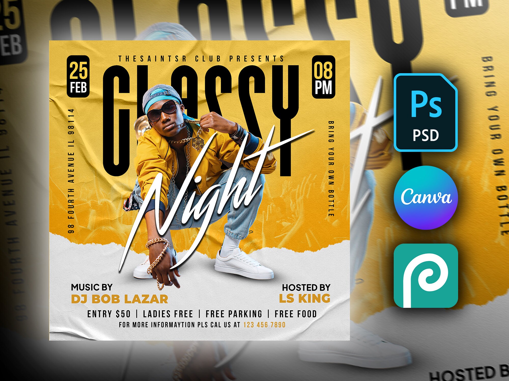 Club Flyer Party DIY Editable Flyer Template for Photoshop, Canva ...