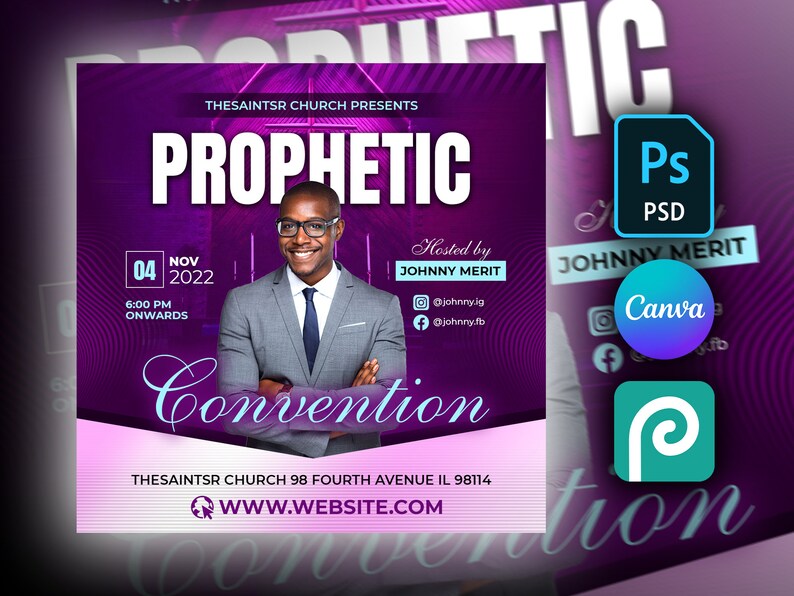 Church Flyer Editable Template for Photoshop, Canva & Photopea. DIY ...