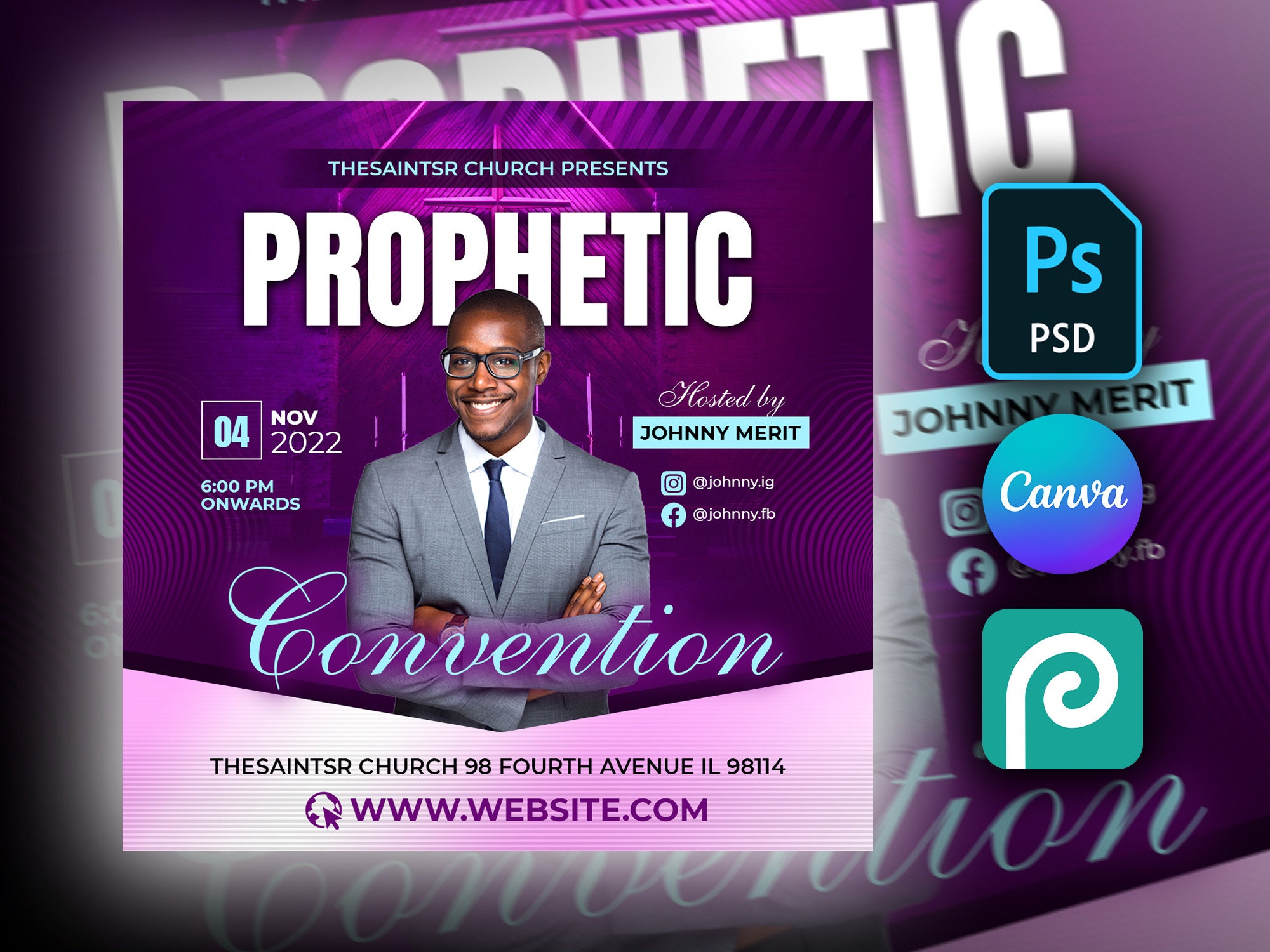 Church Flyer Editable Template for Photoshop, Canva & Photopea. DIY ...