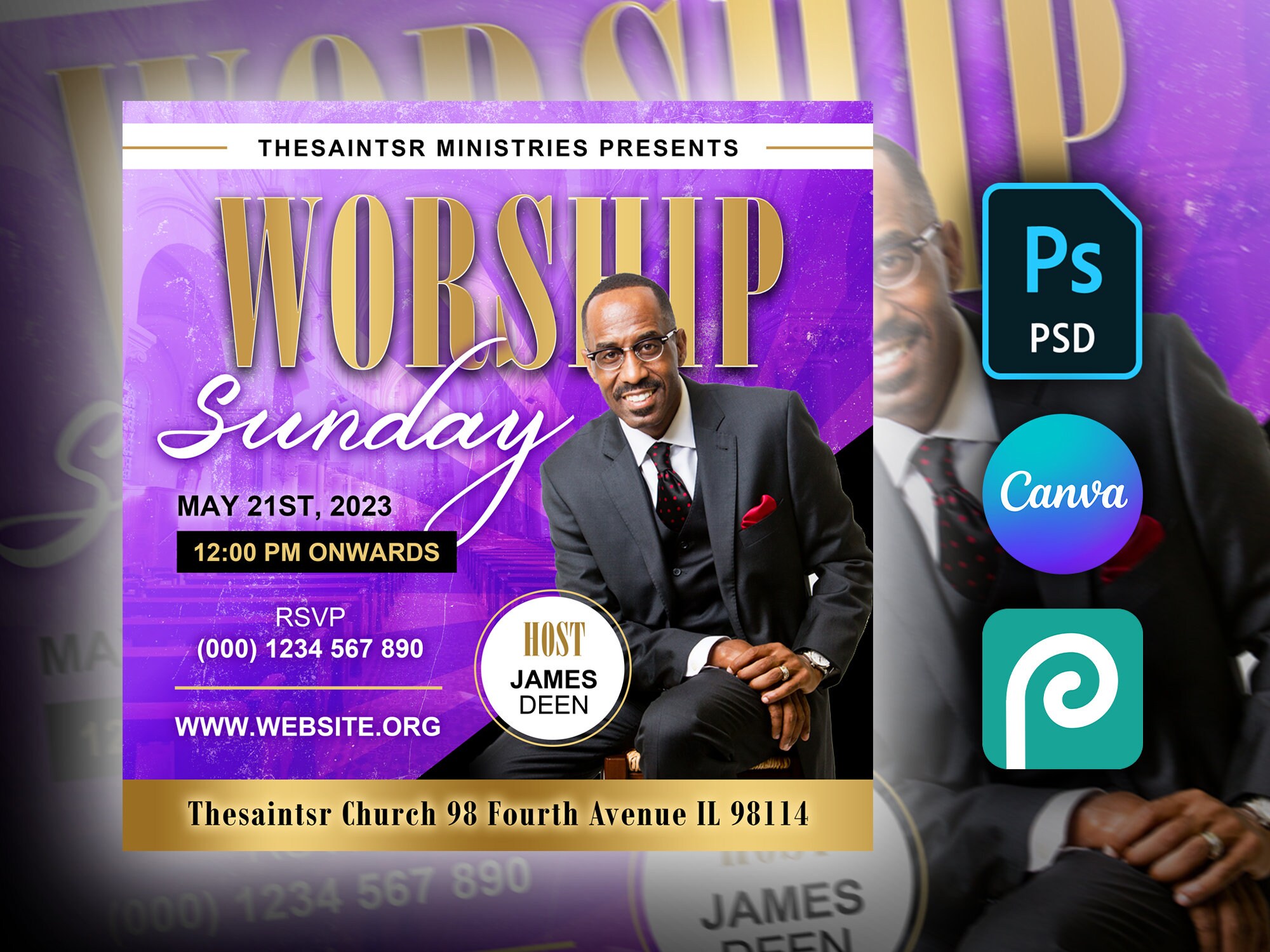 DIY Church Flyer Design. Customizable in Canva, Photoshop, Photopea ...