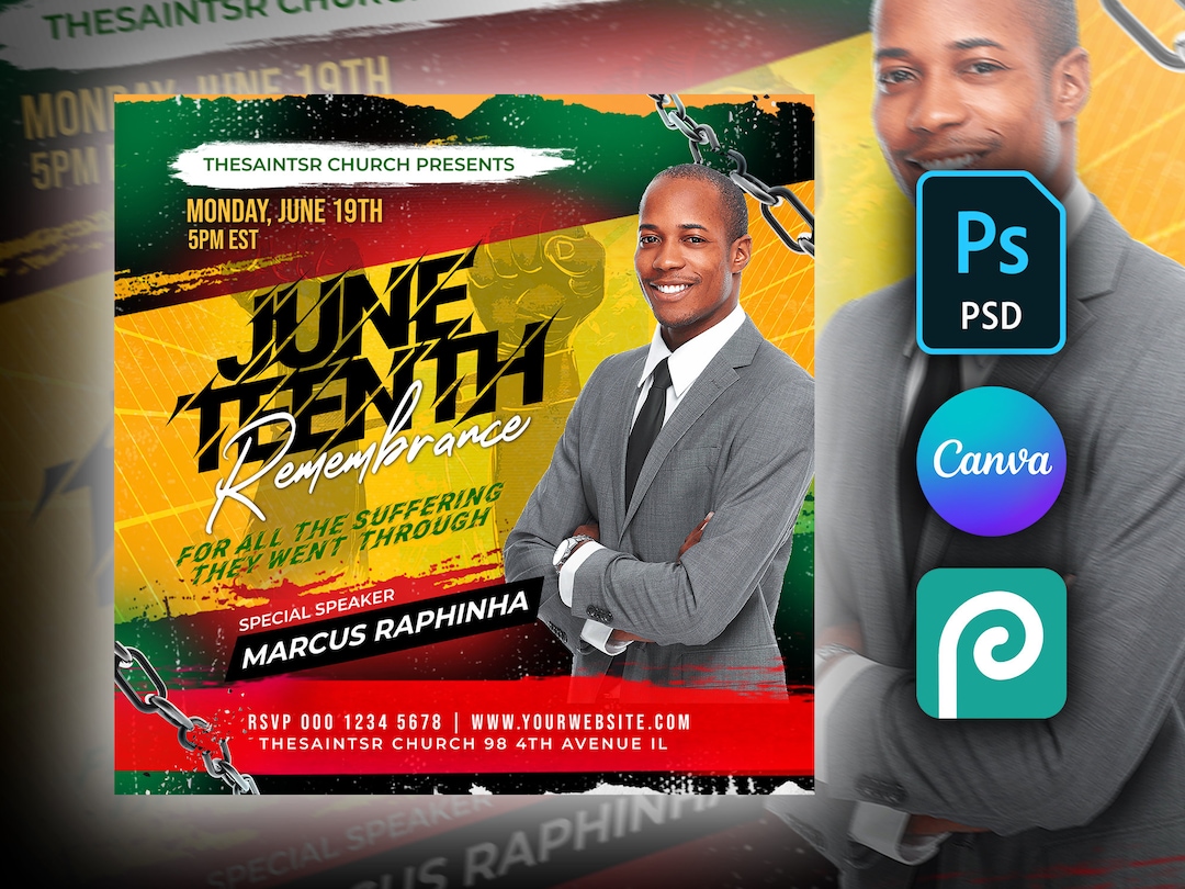 DIY Juneteenth Church Flyer Template Editable in Canva, Photoshop ...