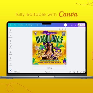 Mardi Gras Editable Party Flyer Template for Canva, DIY Event Flyer ...