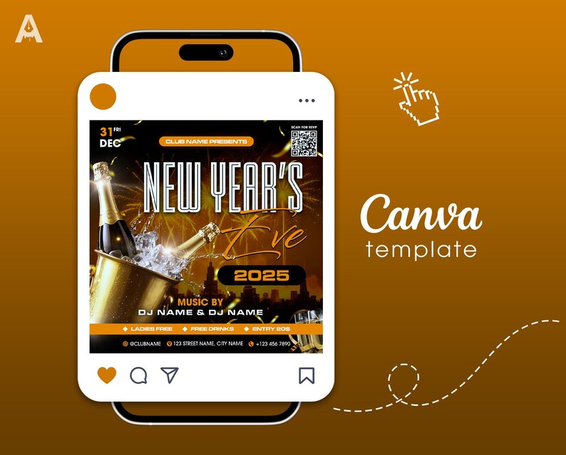 New Year Flyer Template for Canva, DIY Event & Party Flyer, Digital New ...