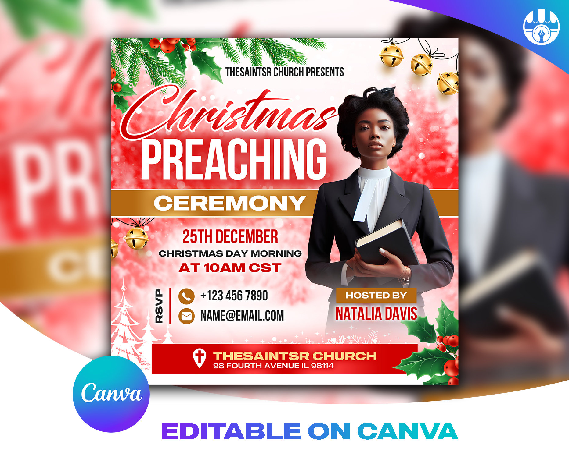 Christmas Church Flyer Template for Canva, DIY Church Flyer ...