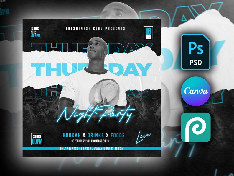 Club Flyer Party DIY Editable Flyer Template for Photoshop, Canva ...