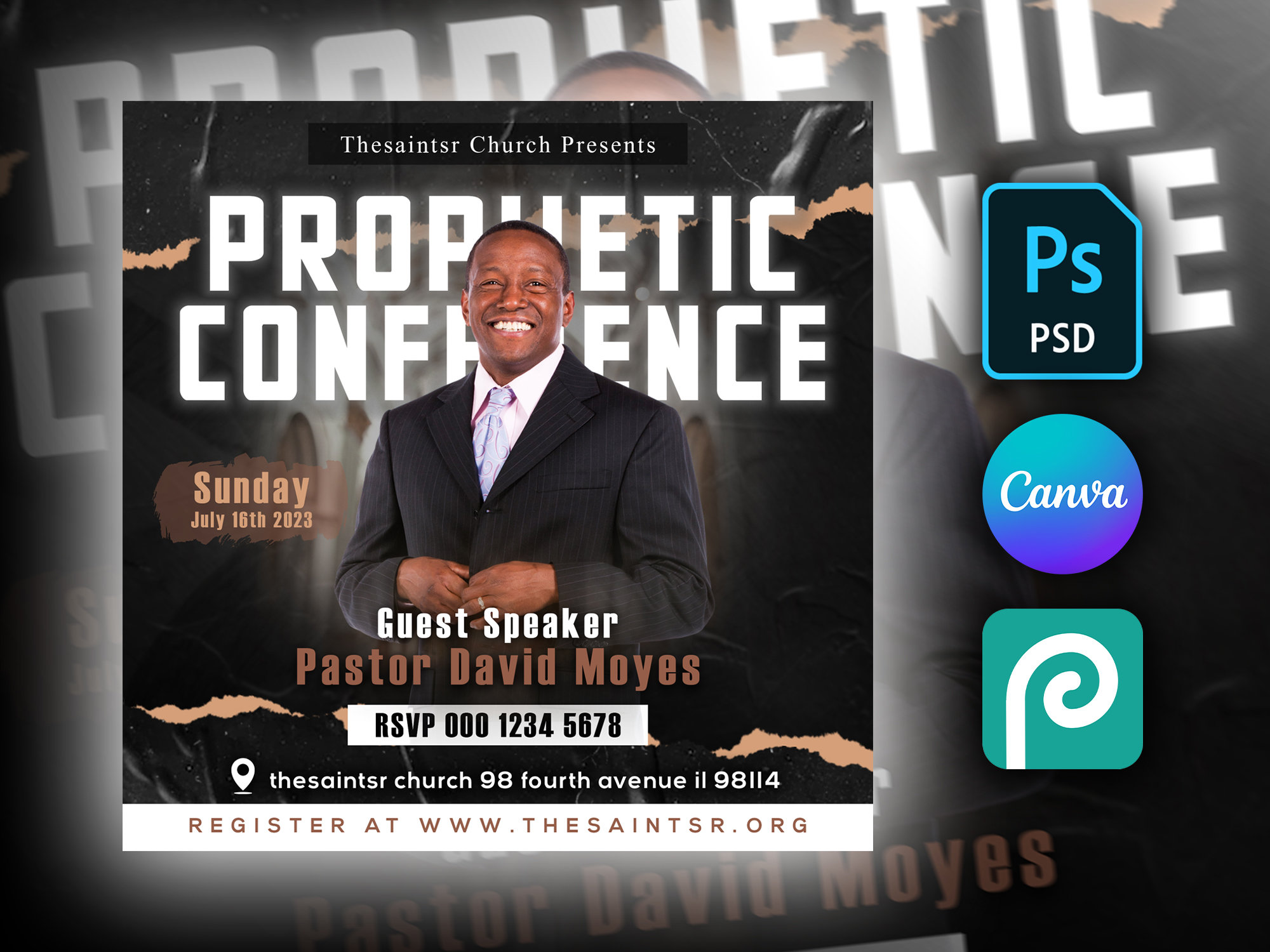 Church Flyer Editable Template for Photoshop, Canva, Photopea. DIY ...