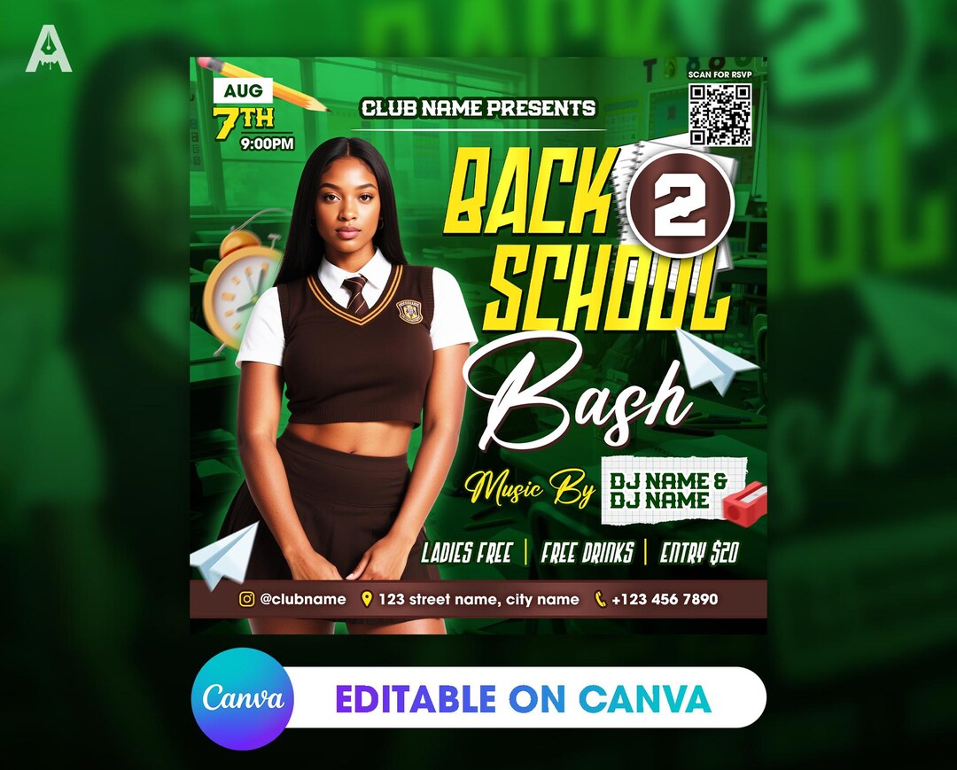 Back to School Editable Flyer Template for Canva, DIY Party Flyer ...