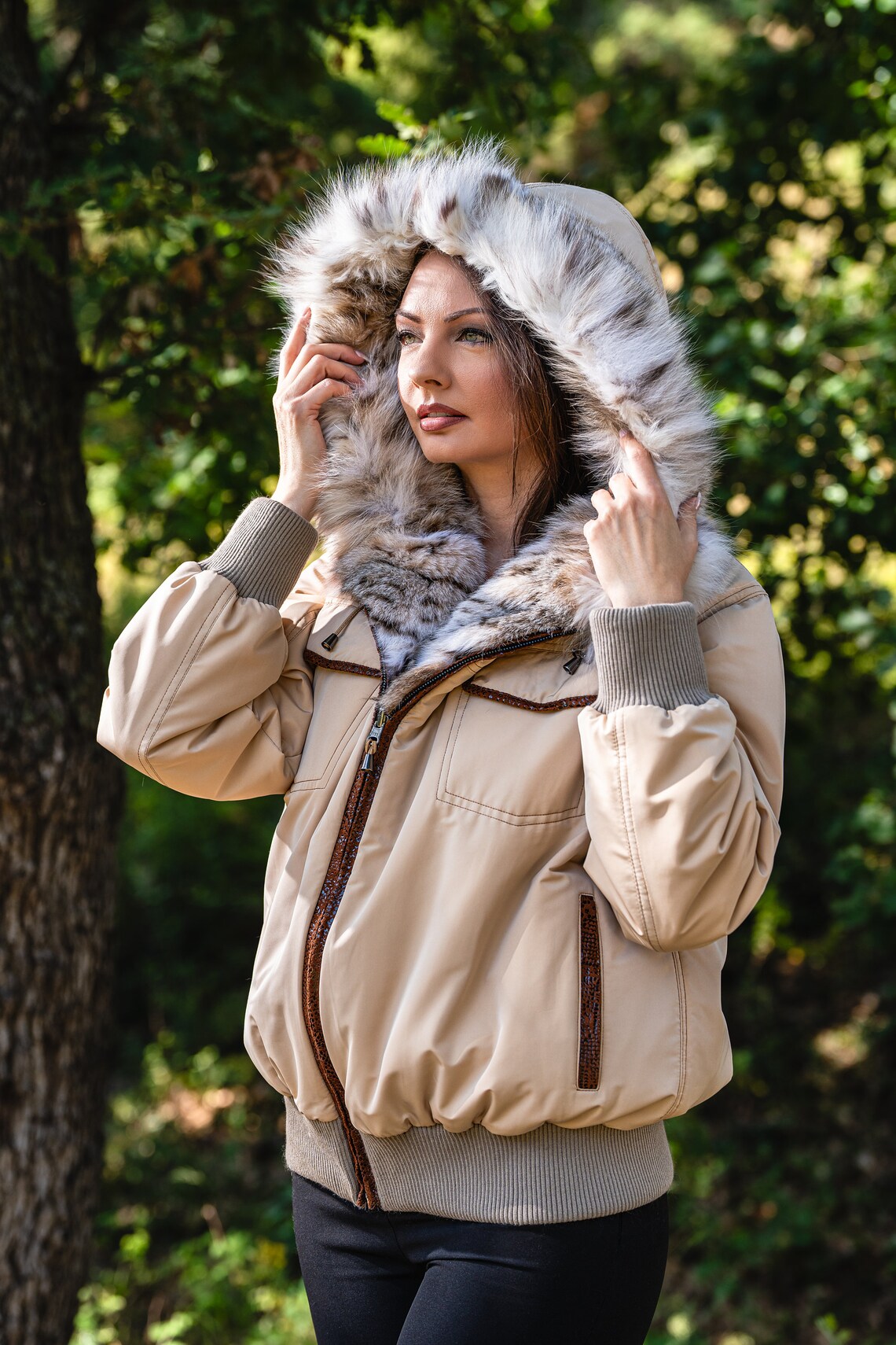 Bomber Jacket Double Face With Hood and Zipper Waterproof Stamp Python ...