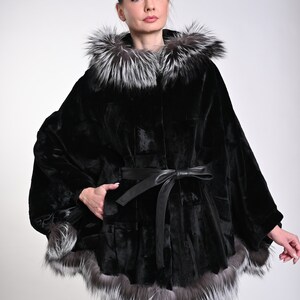 Hait Cut Black Mink Big Cape With Silver Blue Fox One Size - Etsy