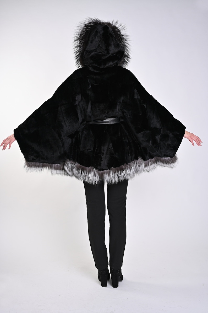 Hait Cut Black Mink Big Cape With Silver Blue Fox One Size - Etsy