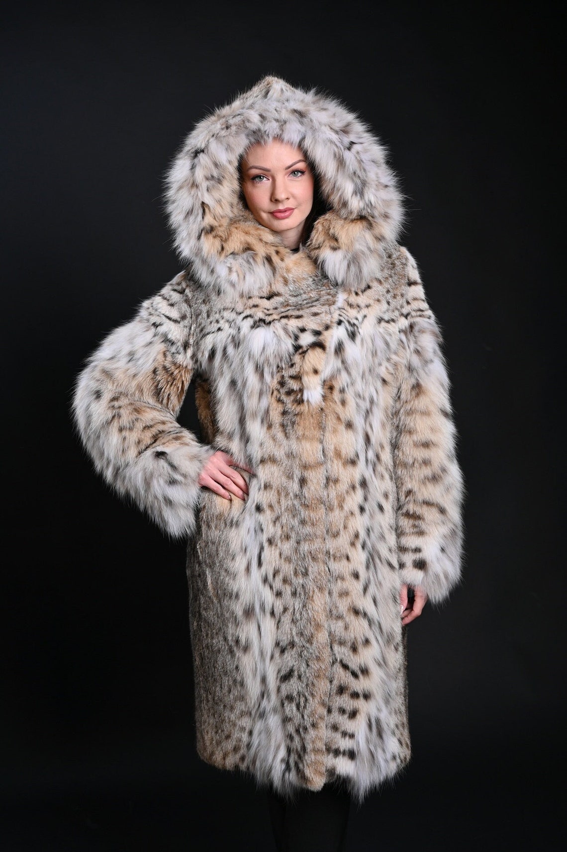 Classic Lynx Fur Jacket With Hood – Handmade Luxury Winter Outerwear ...