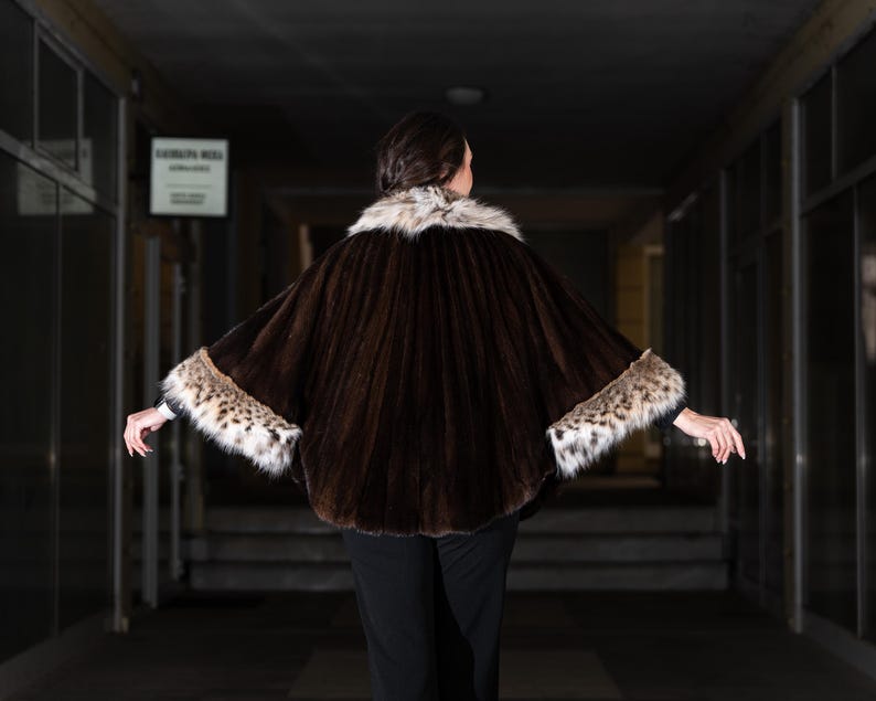 New Italian Cape Brown Shearling Fur With Collar and Mansete Lynx - Etsy
