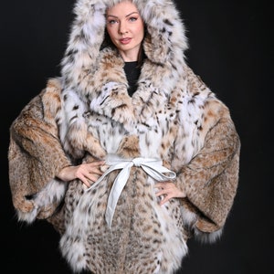 Lynx Fur Cape With Leather Belt – Classic Oversized One Size – Handmade ...