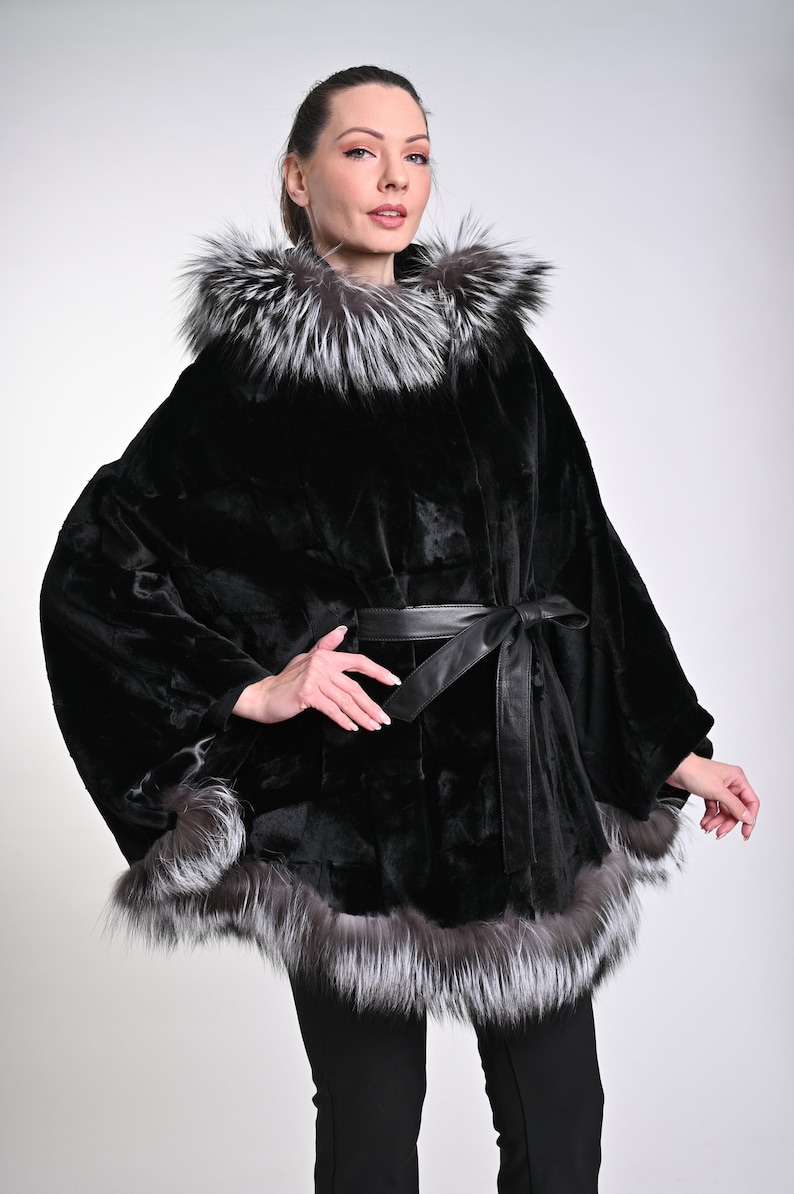 Hait Cut Black Mink Big Cape With Silver Blue Fox One Size - Etsy