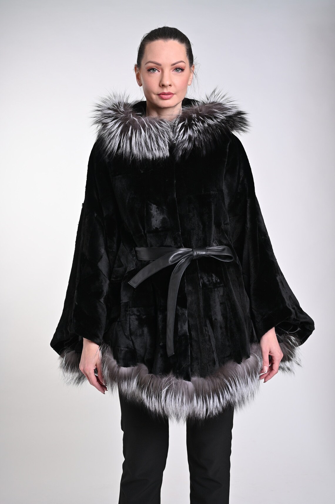 Hait Cut Black Mink Big Cape With Silver Blue Fox One Size - Etsy