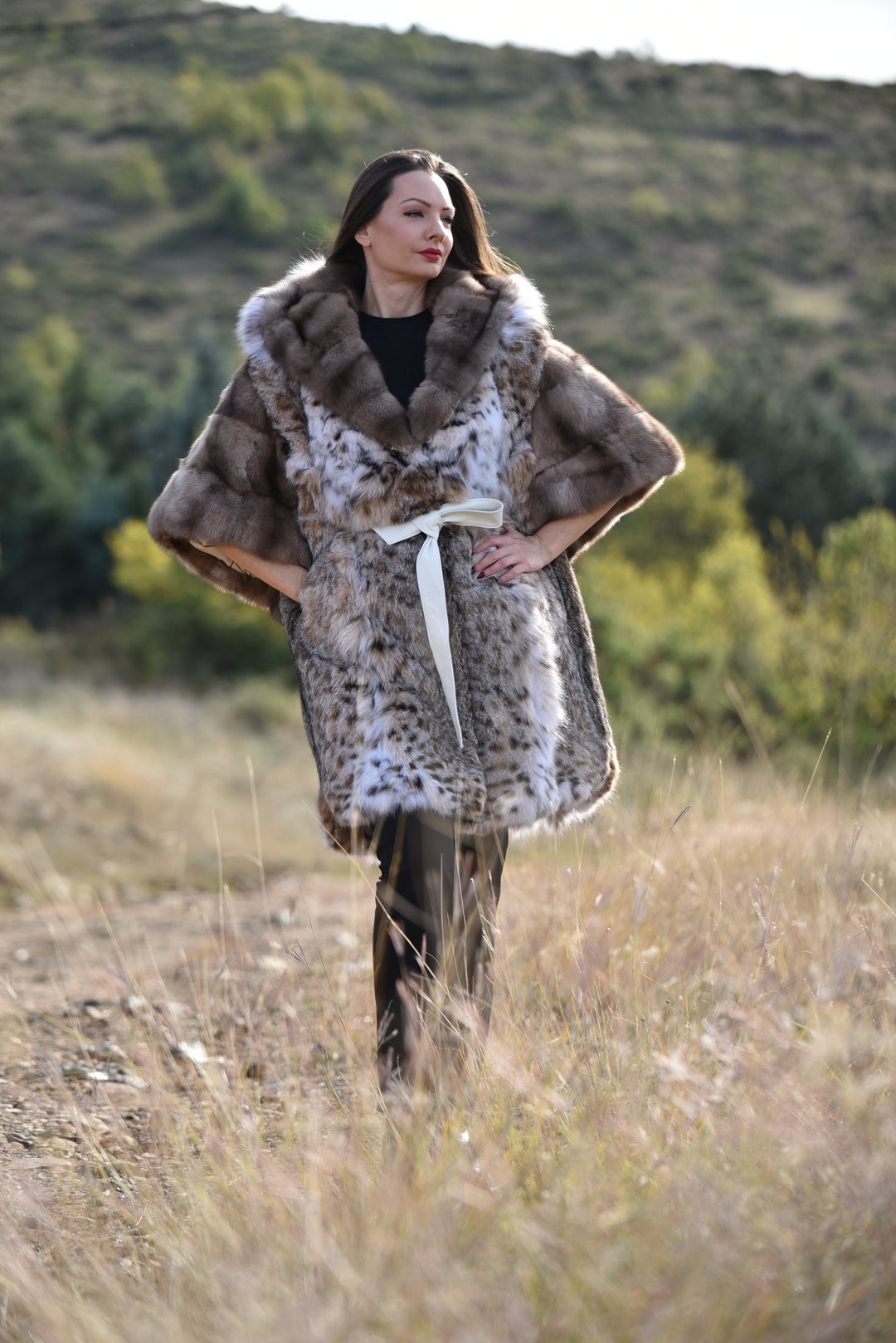 Italian Lynx Fur Coat – Sable Hood & Sleeves With Belt – Handmade ...