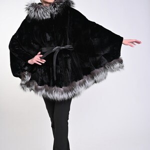 Hait Cut Black Mink Big Cape With Silver Blue Fox One Size - Etsy