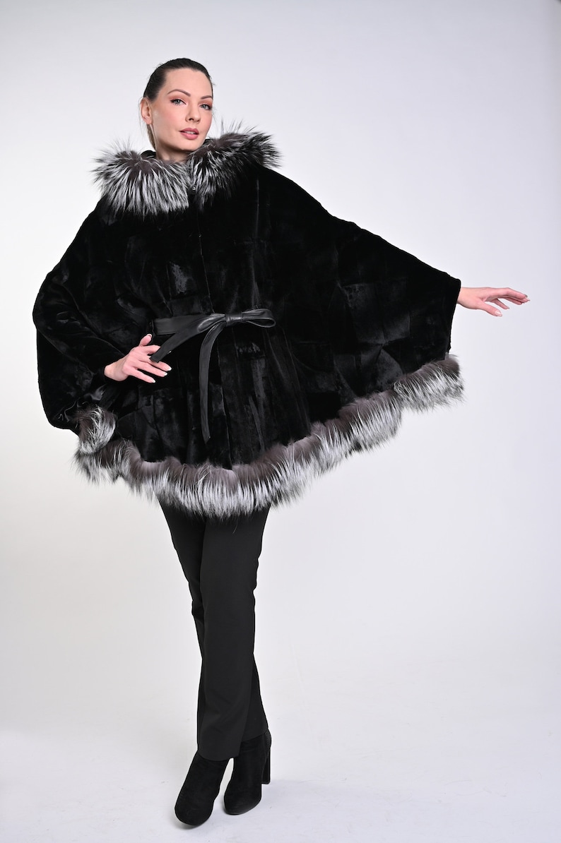 Hait Cut Black Mink Big Cape With Silver Blue Fox One Size - Etsy