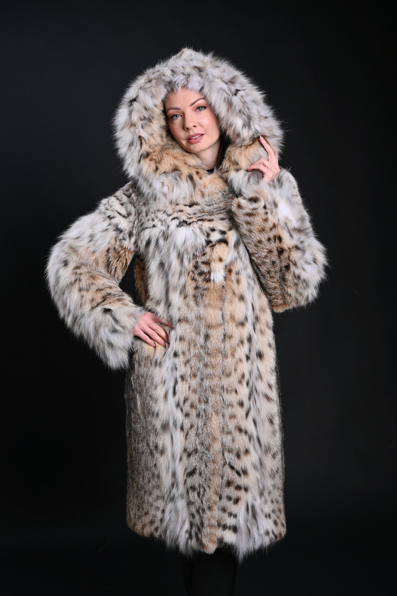 Classic Lynx Fur Jacket With Hood – Handmade Luxury Winter Outerwear ...