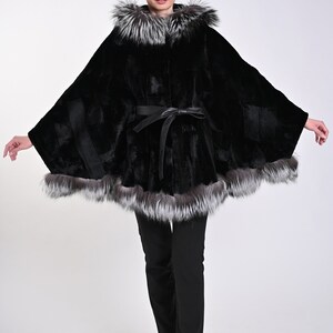 Hait Cut Black Mink Big Cape With Silver Blue Fox One Size - Etsy