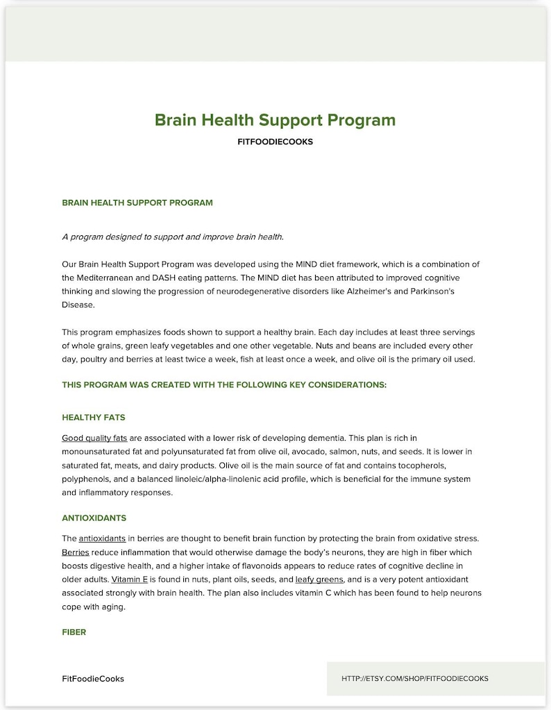 Healthy Brain Diet | MIND & DASH Diet Meal Plan PDF | 7-day Brain ...