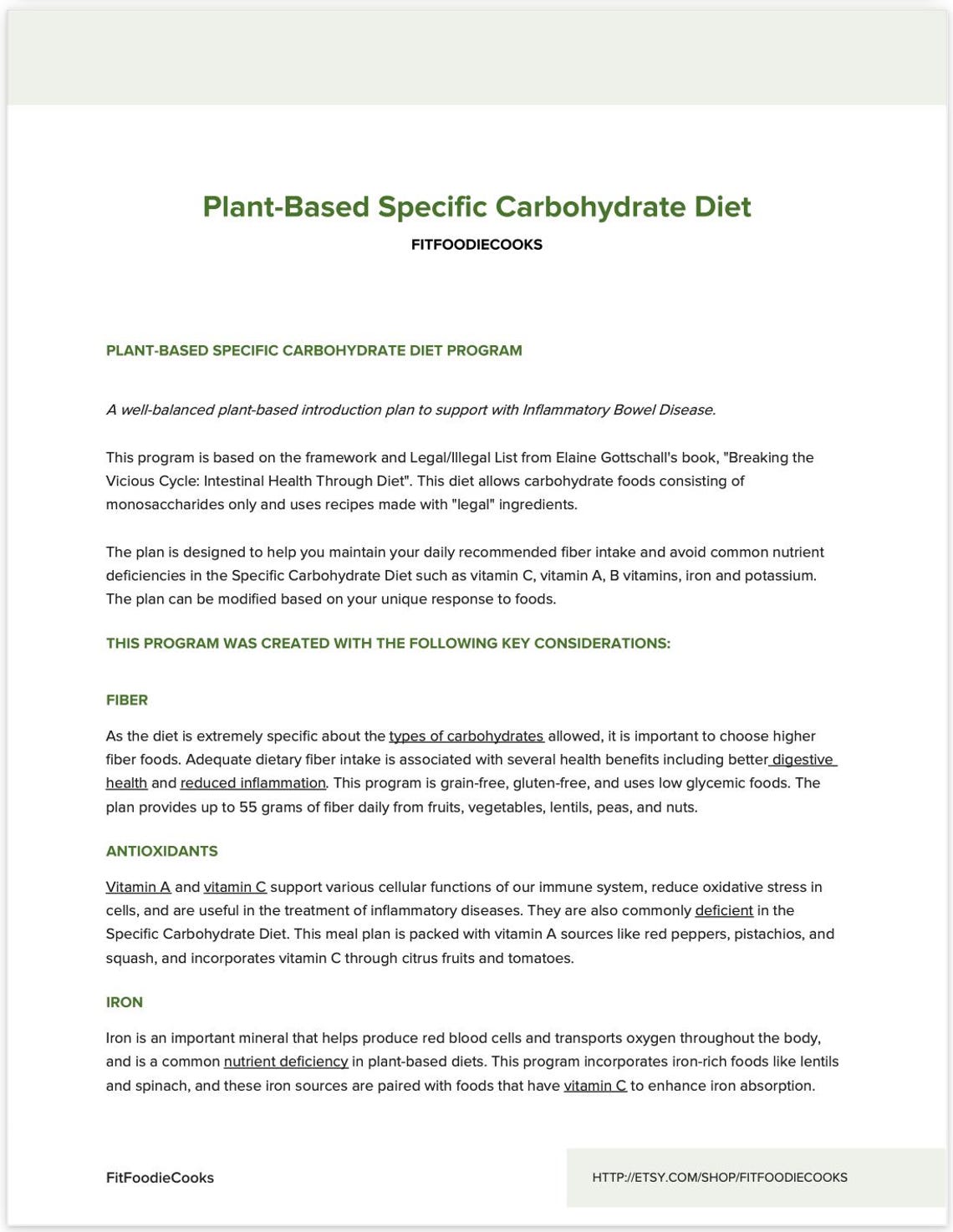 Specific Carbohydrate Vegan Diet Plan | IBS Vegan Meal Plan PDF | 7-day ...