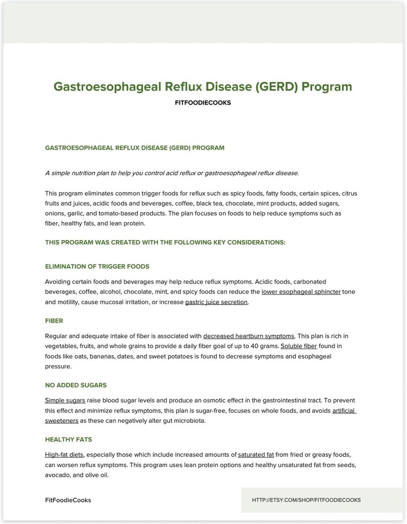 Diet for GERD | Weekly Meal Plan Printable | Acid Reflux Diet Pdf ...