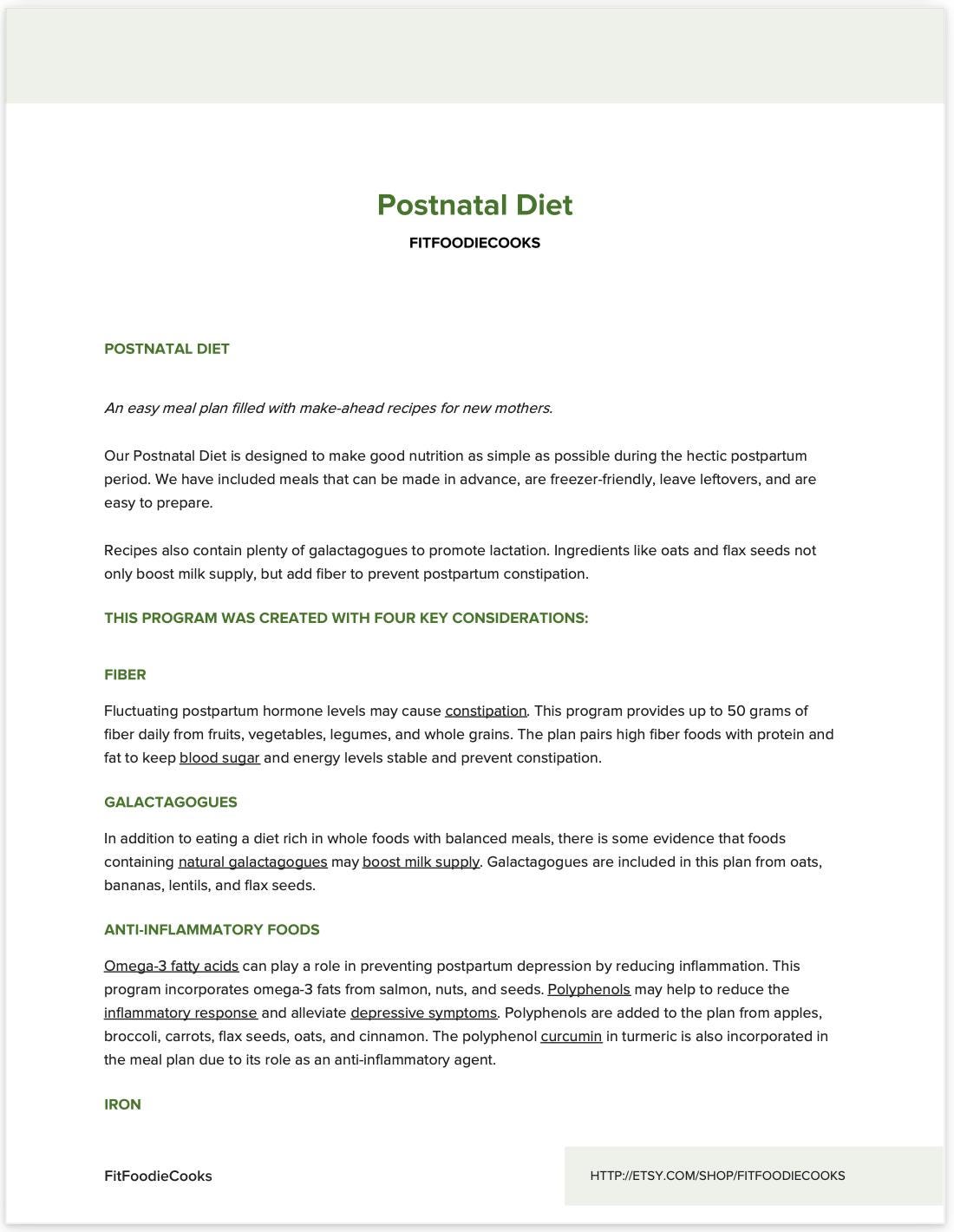 Postpartum Diet Meal Plan PDF | 7-day Breastfeeding Meal Plan | Dairy ...