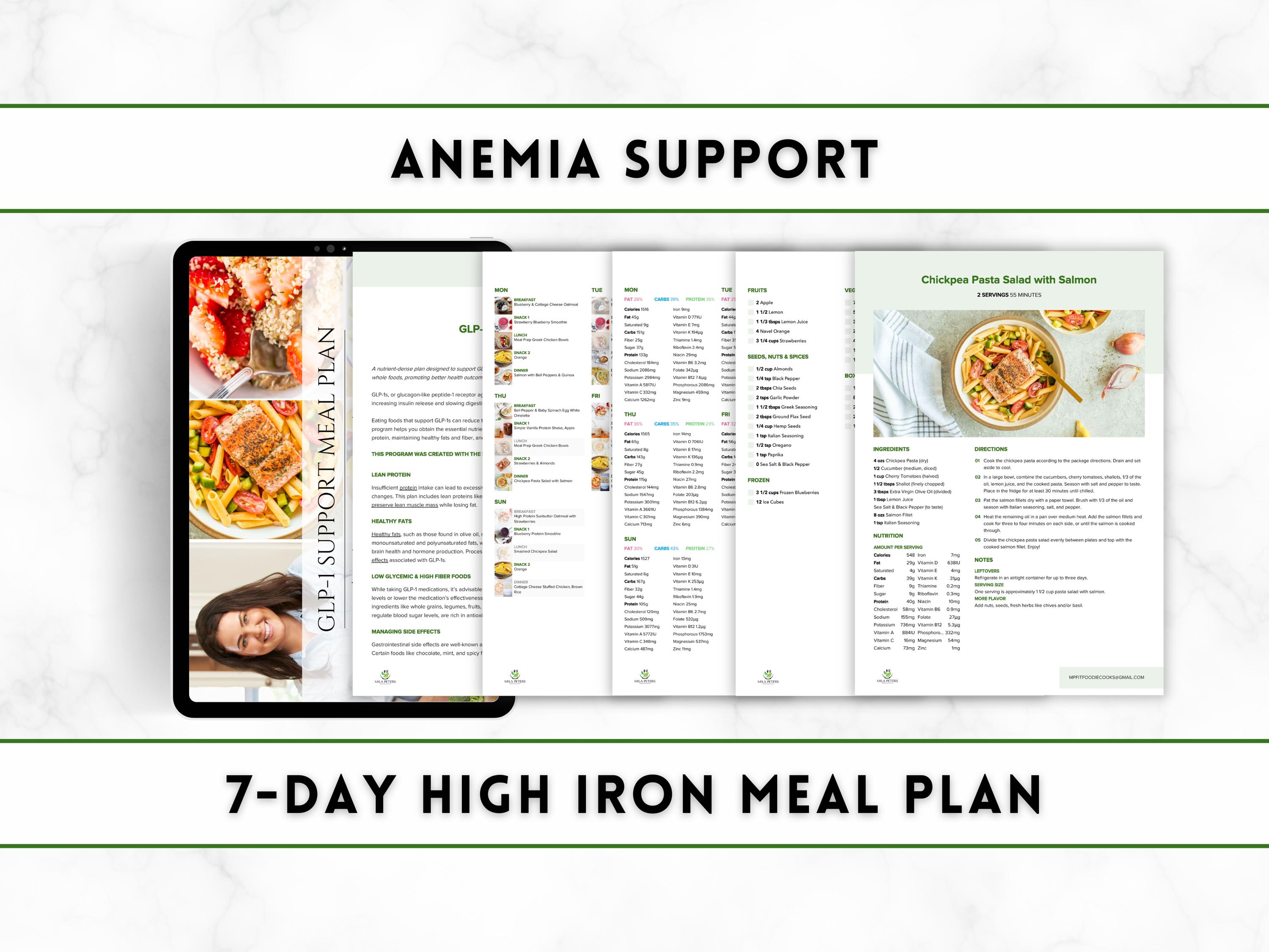 Anemia Diet Plan | High Iron Meal Plan Printable | Boost Iron Levels ...