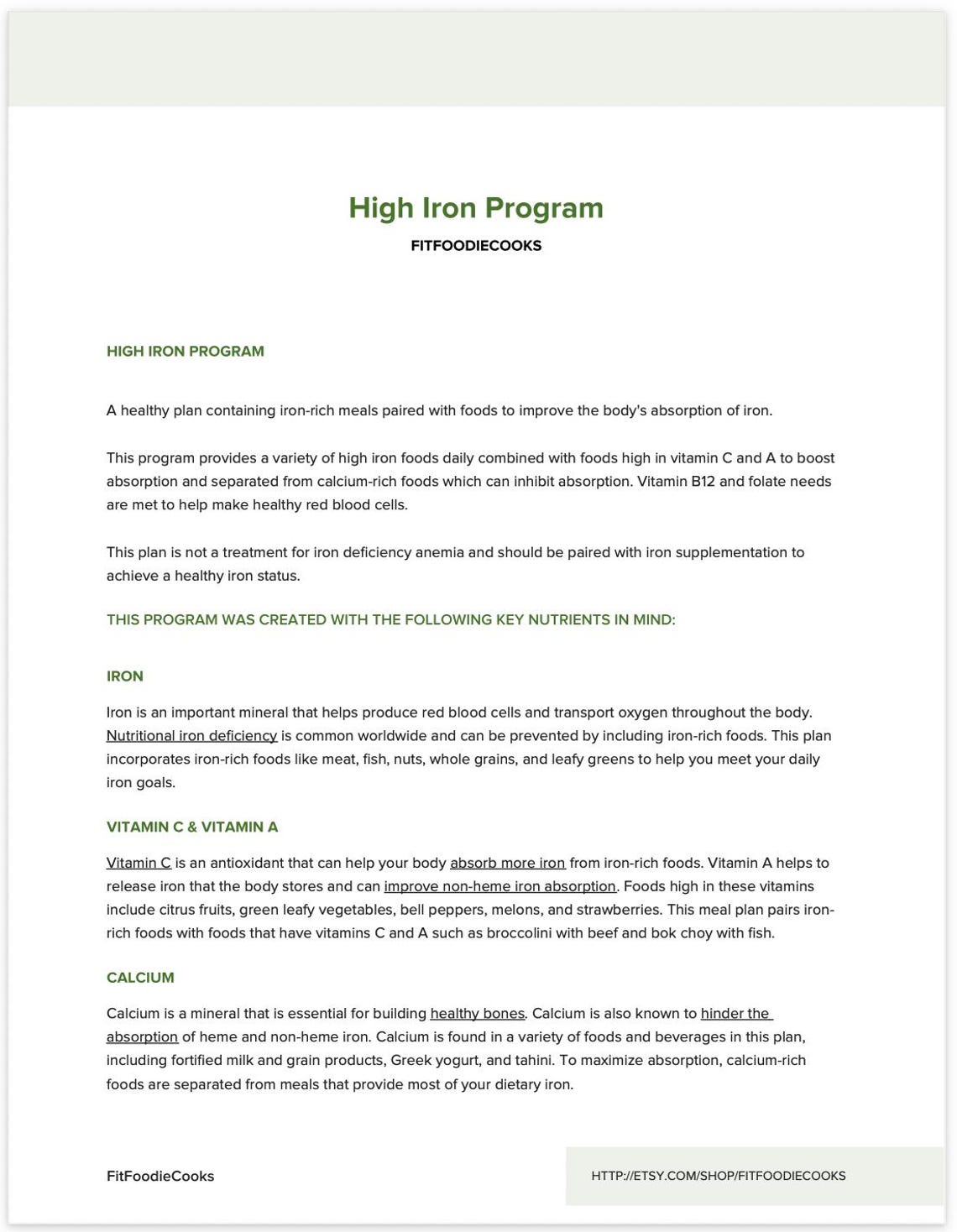 Anemia Diet Plan | High Iron Meal Plan Printable | Boost Iron Levels ...