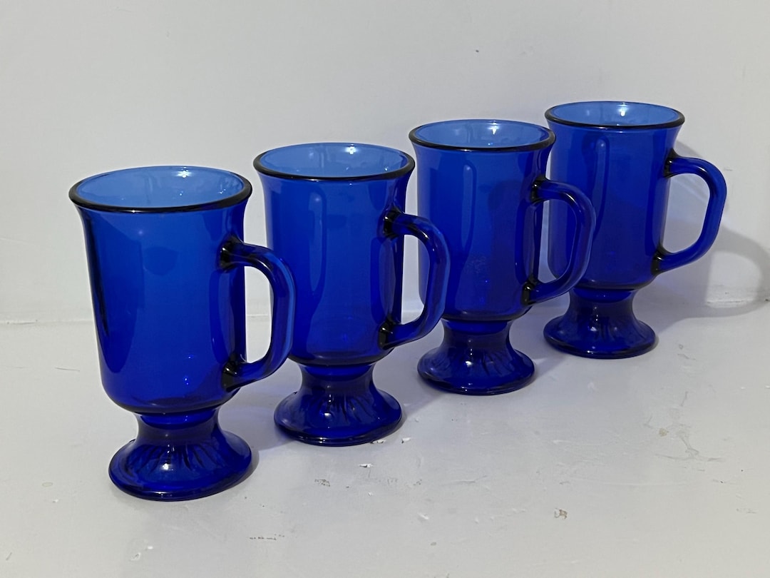 Vintage Cobalt Blue Glass Anchor Hocking Footed Mugs - Set of 4 - Etsy
