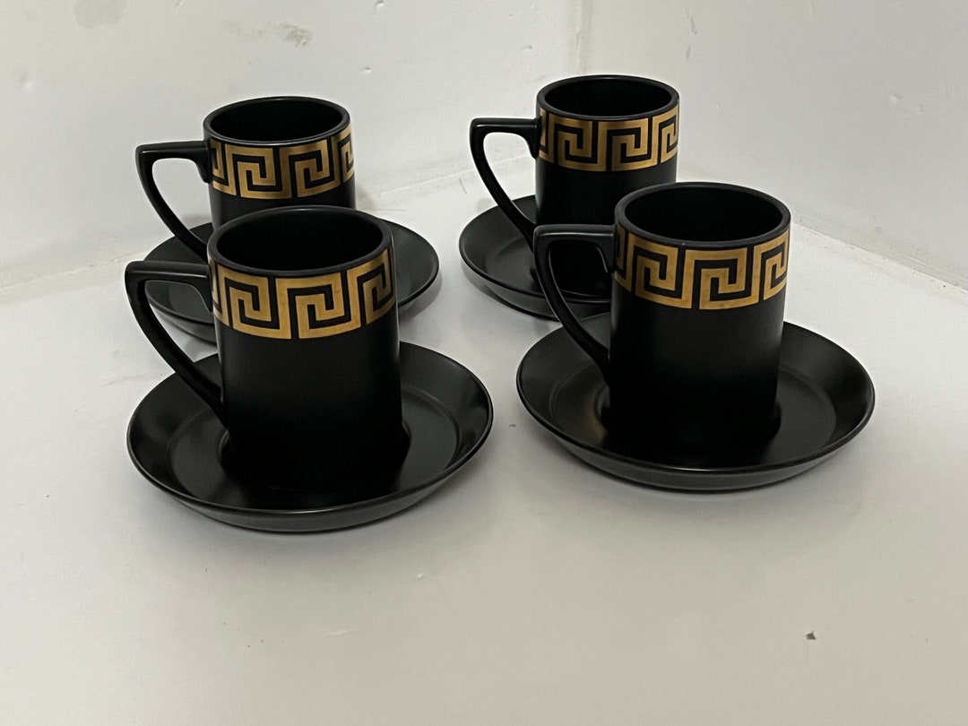 Vintage Portmeirion Black and Gold Greek Key Coffee / Tea Cups and ...
