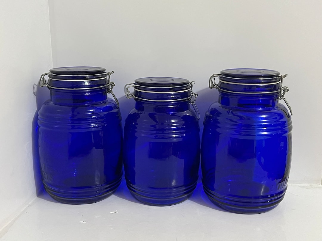 Vintage Cobalt Blue Cracker Barrel Style Canister Set - Etsy