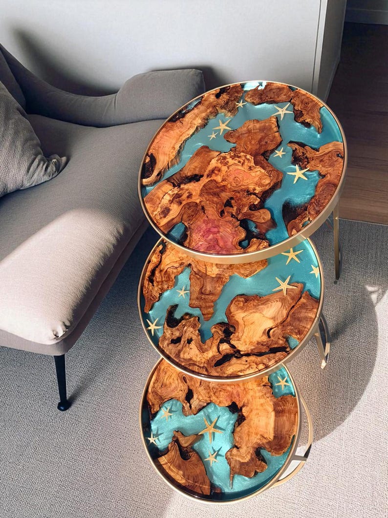 Ocean Epoxy Nesting Coffee Table Set: Olive Wood, Resin Table - Etsy