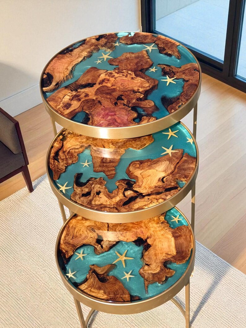 Ocean Epoxy Nesting Coffee Table Set: Olive Wood, Resin Table - Etsy