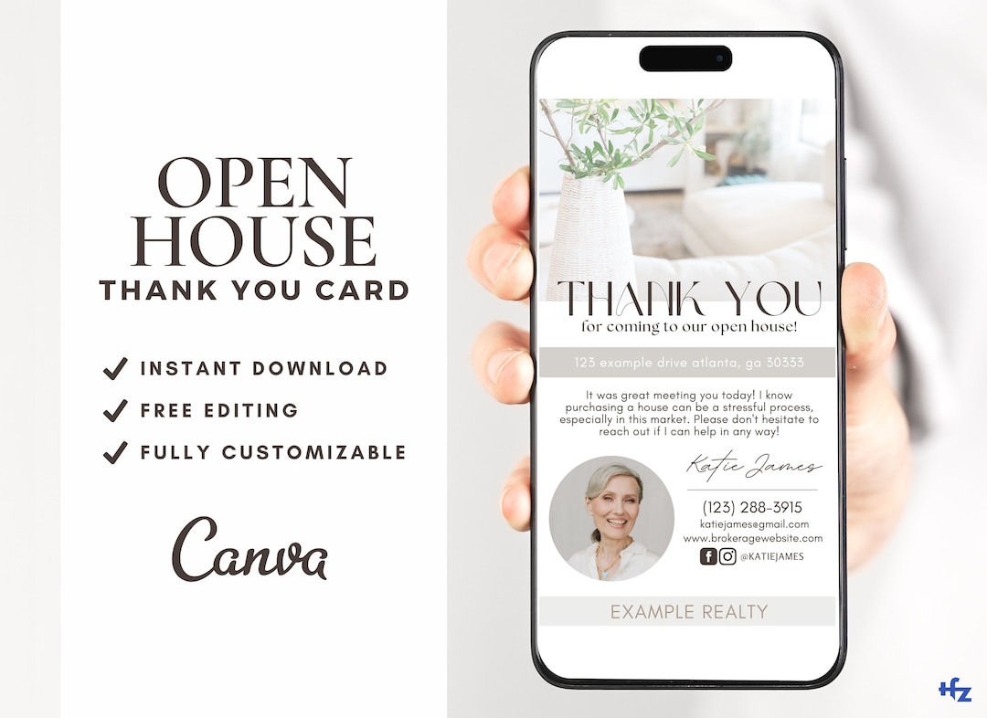 Open House Thank You Card Digital Real Estate Thanks for - Etsy