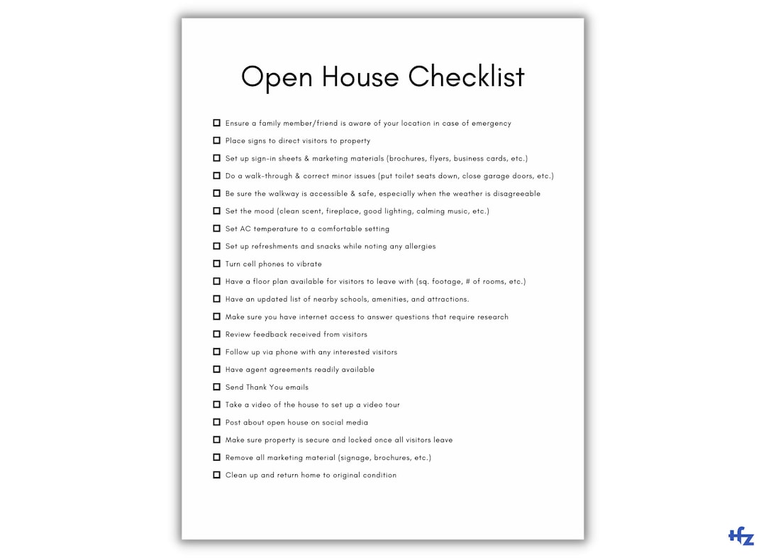 Open House Checklist Flyer, Pre-showing Realtor To-do List, Real Estate ...