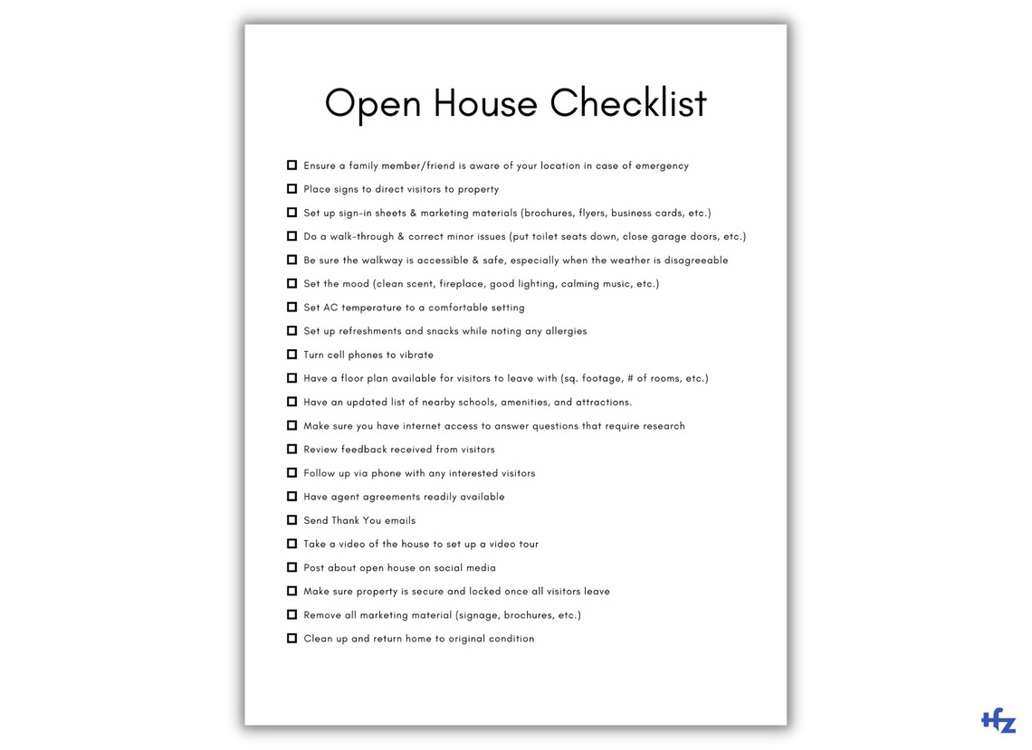 Open House Checklist Flyer, Pre-showing Realtor To-do List, Real Estate ...