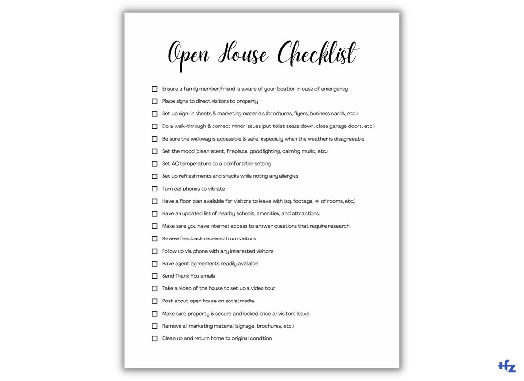 Open House Checklist Flyer, Materials, Pre-showing Realtor To-do List ...