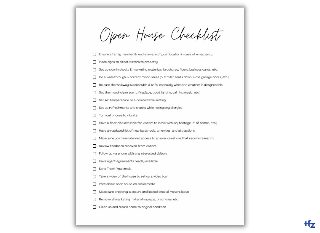 Open House Checklist Flyer, Pre-showing Realtor To-do List, Real Estate ...