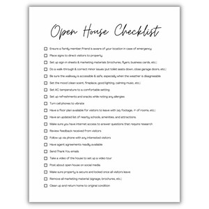 Open House Checklist Flyer, Pre-showing Realtor To-do List, Real Estate ...