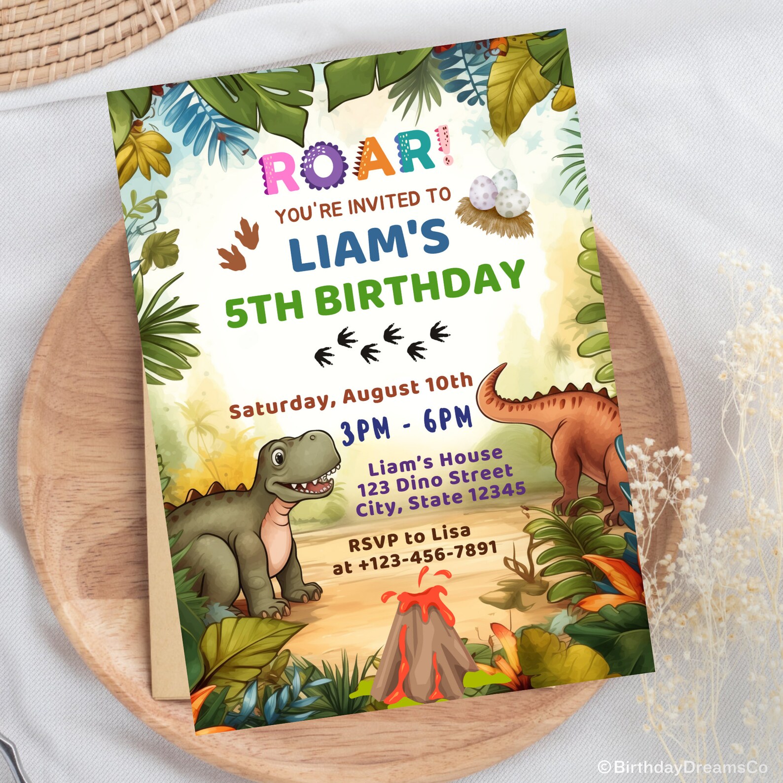 Editable Dinosaur Birthday Party Invitation Boys Dino Roar Birthday ...