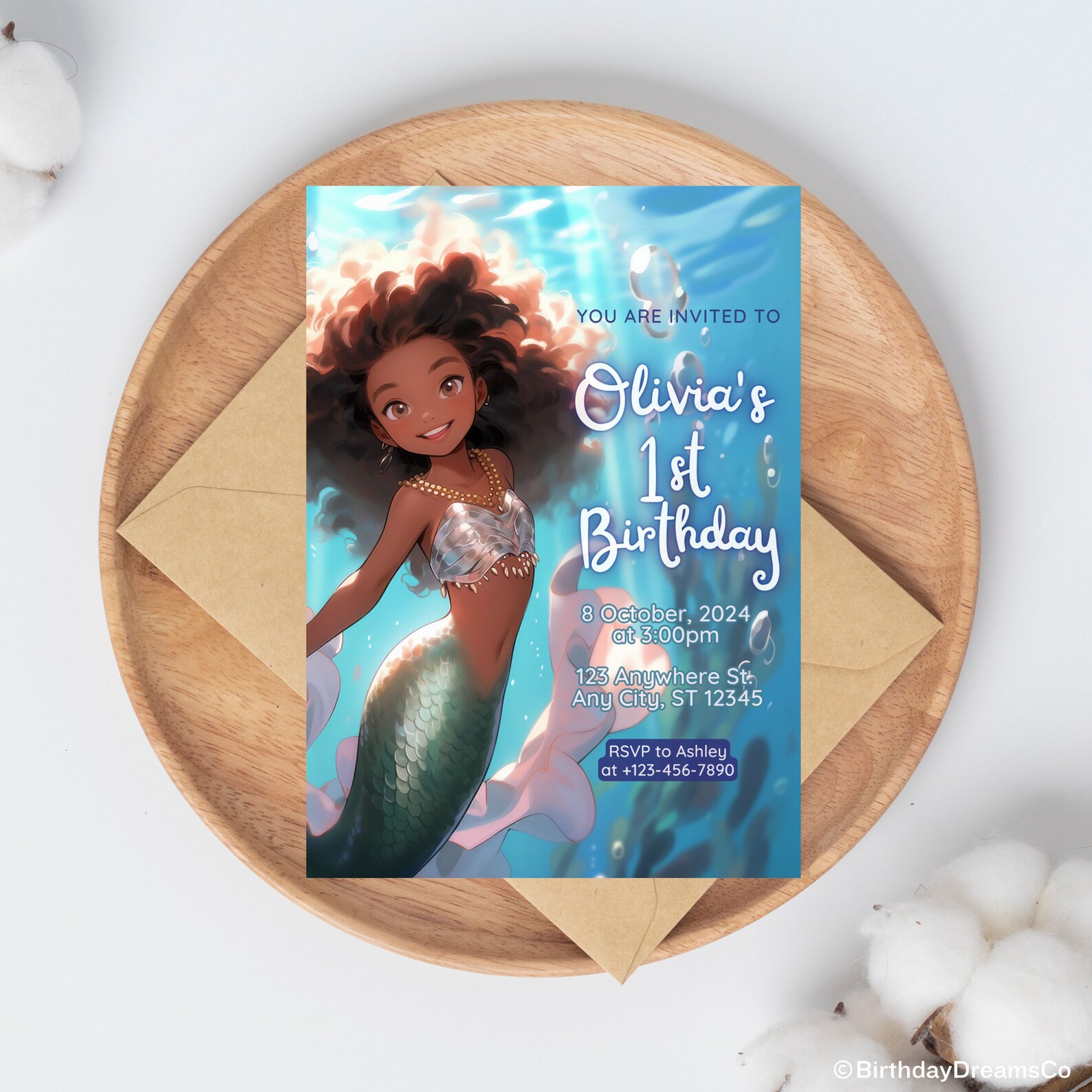 Editable Mermaid Invitation, Canva Template, E-invite Phone Invitation ...